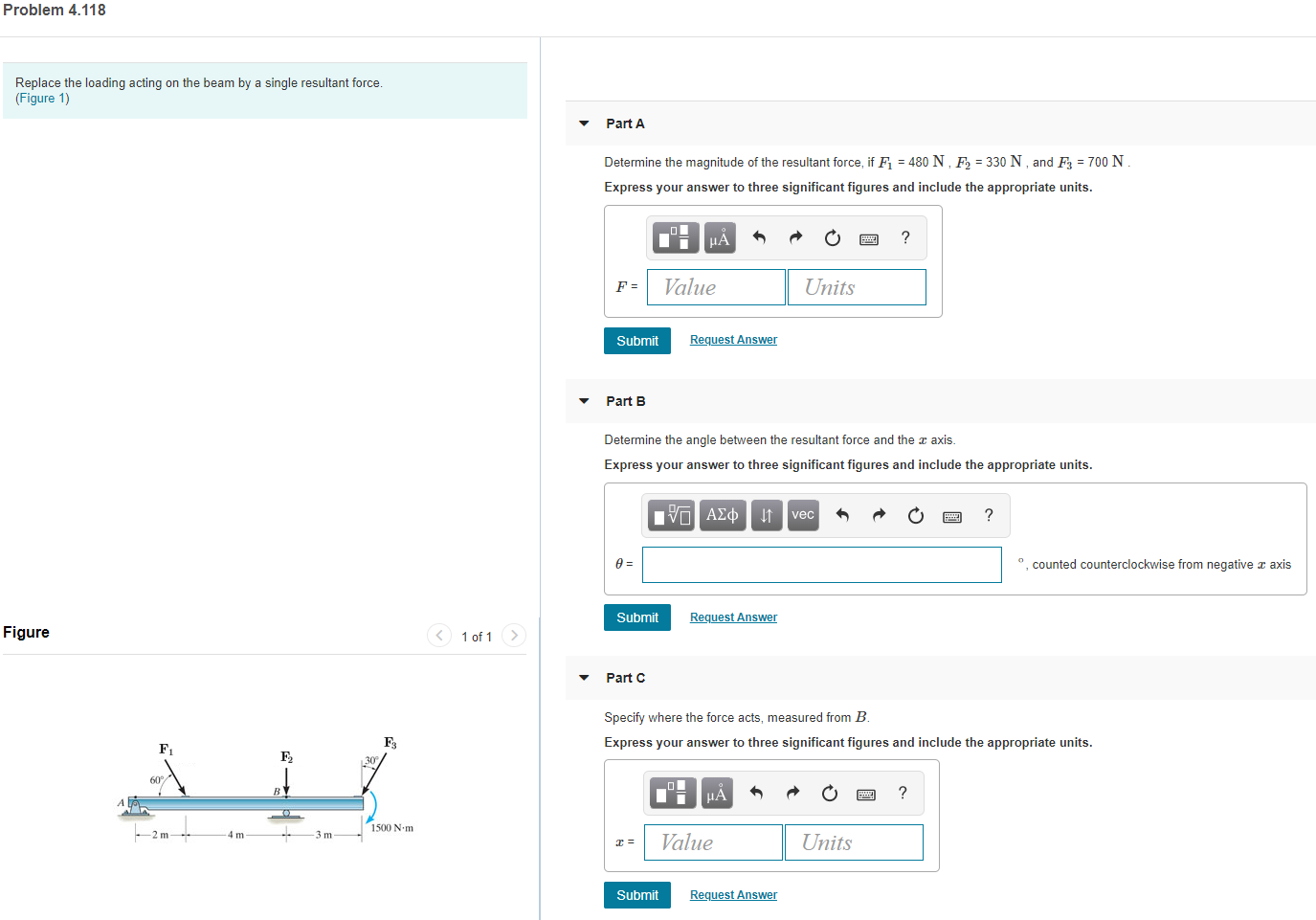 Solved Problem 4.118 Replace the loading acting on the beam | Chegg.com
