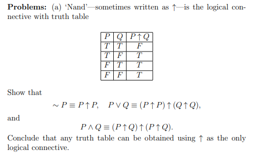 Solved Problems: (a) 'Nand'-sometimes written as ↑ - is the | Chegg.com
