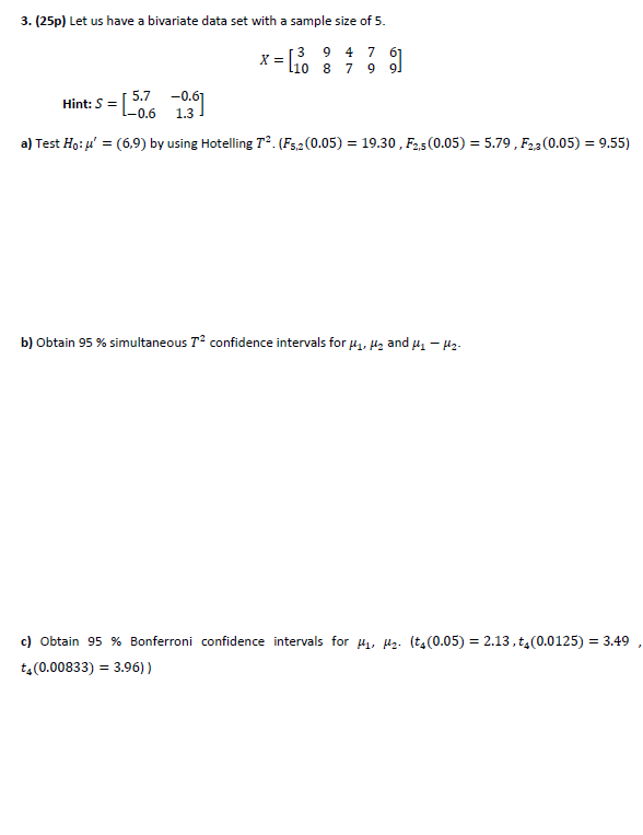 Solved Let us have a bivariate data set with a sample size | Chegg.com