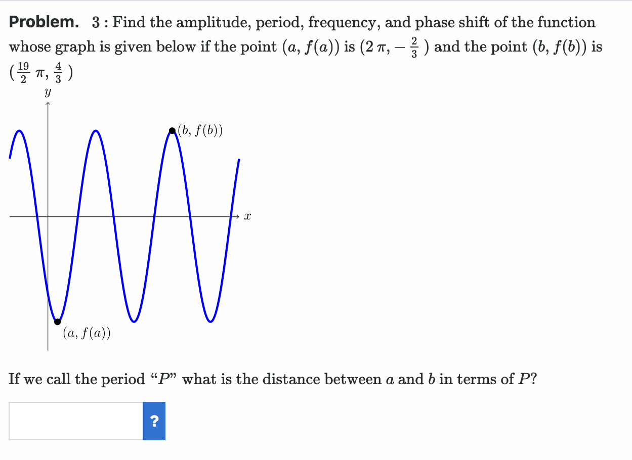 Solved Problem. 3 : Find the amplitude, period, frequency, | Chegg.com