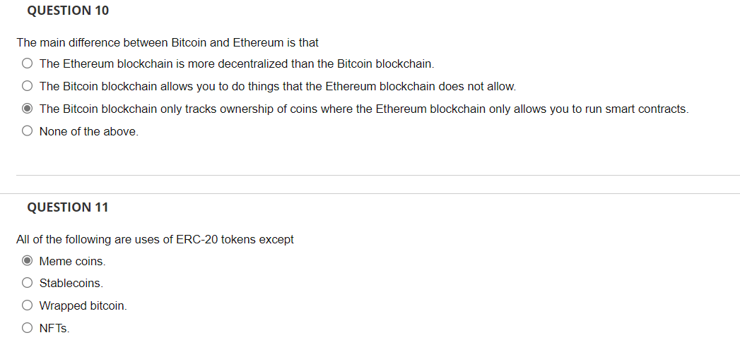 Solved The main difference between Bitcoin and Ethereum is | Chegg.com