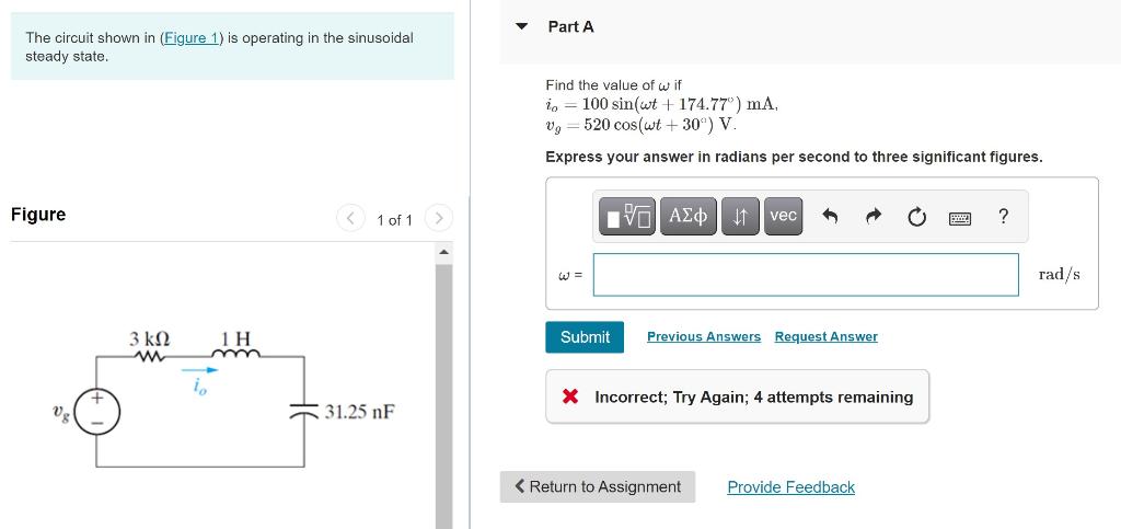 Solved Part A The circuit shown in (Figure 1) is operating | Chegg.com