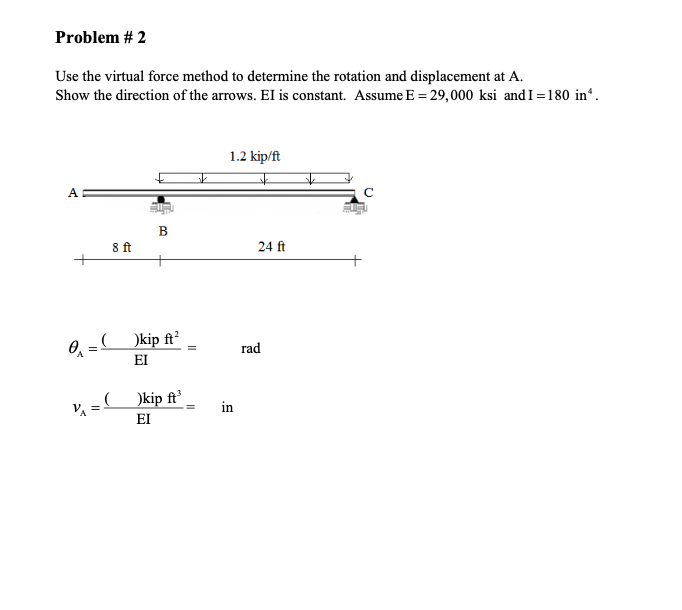 Solved Problem #2 Use the virtual force method to determine | Chegg.com