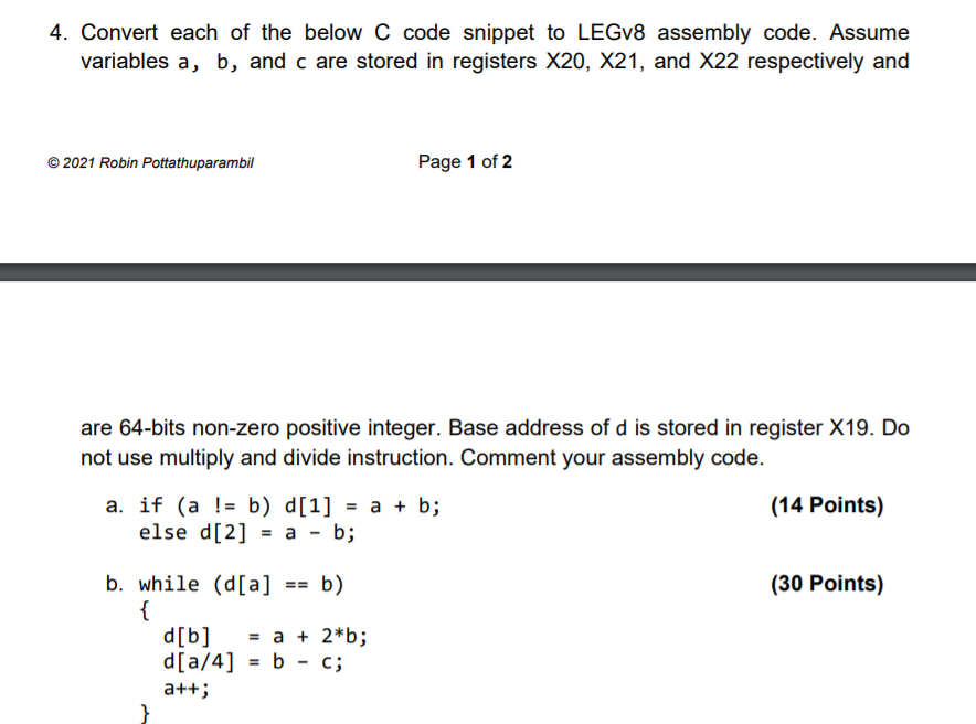 Solved 4. Convert each of the below C code snippet to LEGV8 | Chegg.com