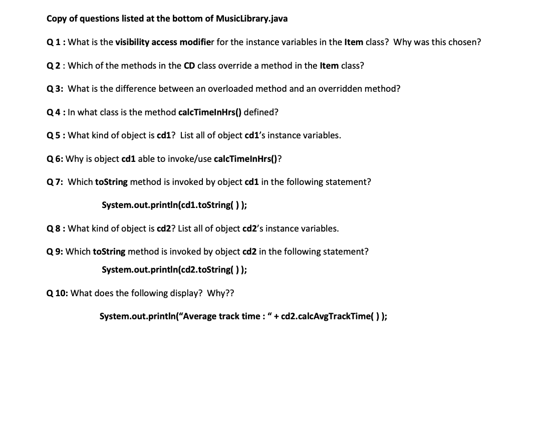 Solved 1. Download Item.java and MusicLibrary.java 2. Write | Chegg.com