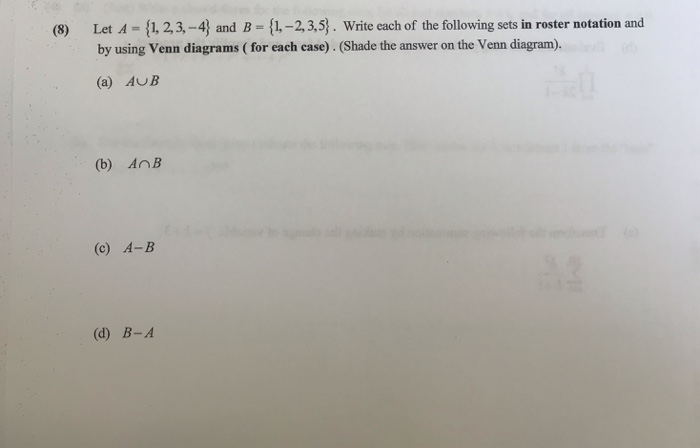 Solved 1,-2,3,5. Write each of the following sets in roster | Chegg.com