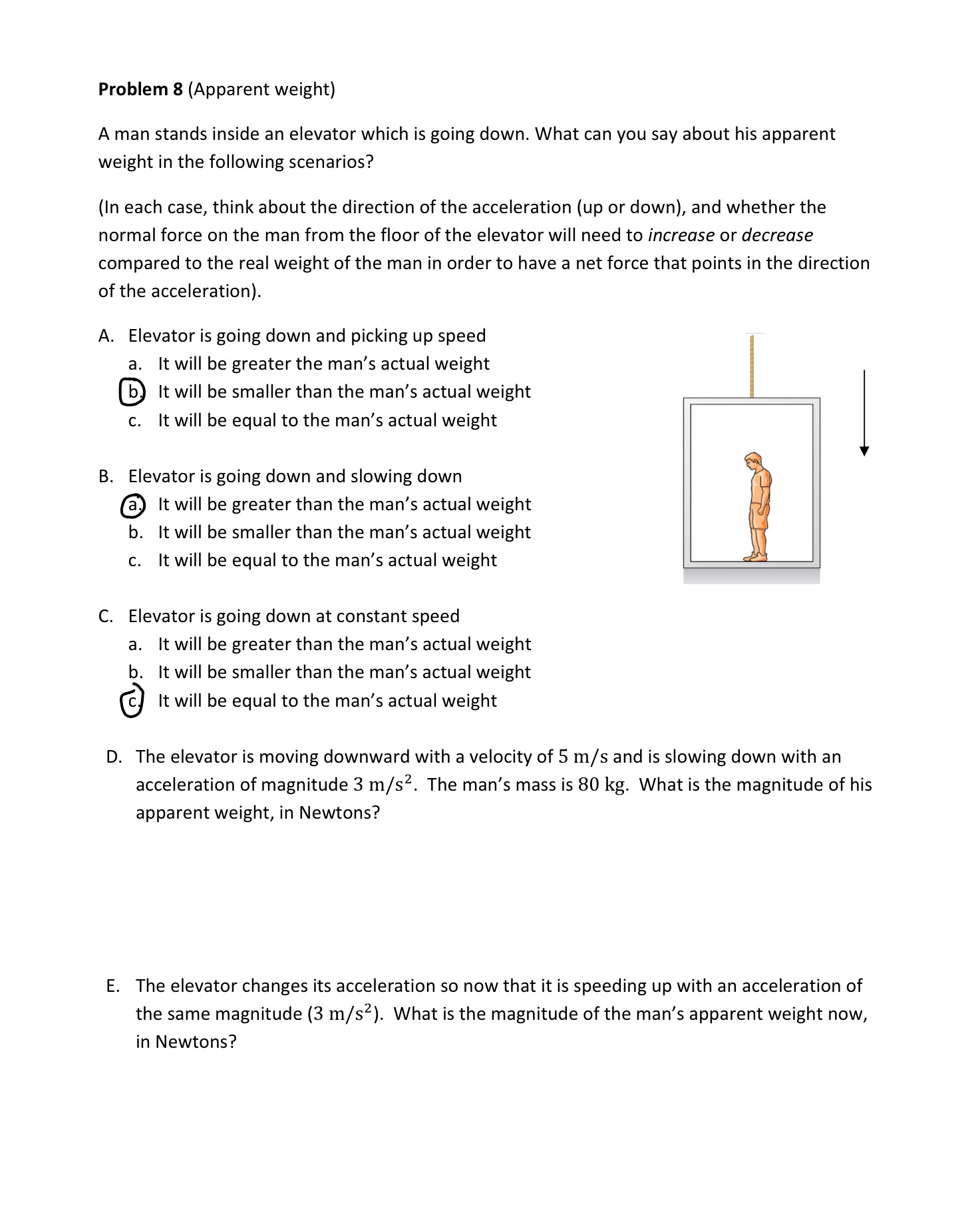 Solved Problem 8 (Apparent weight) A man stands inside an | Chegg.com
