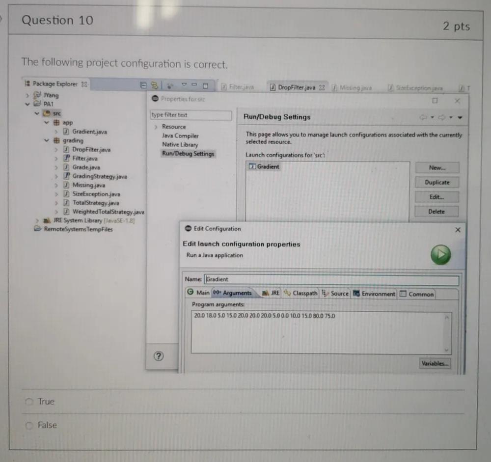 Solved Question 10 2 pts The following project configuration | Chegg.com
