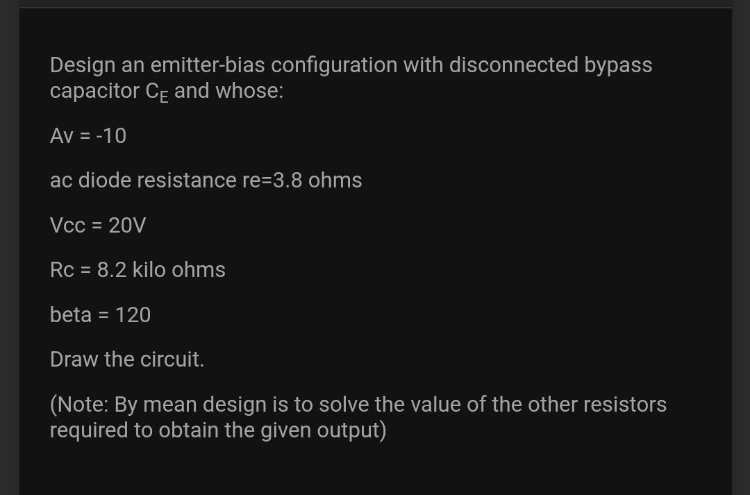 Solved Design an emitter-bias configuration with | Chegg.com