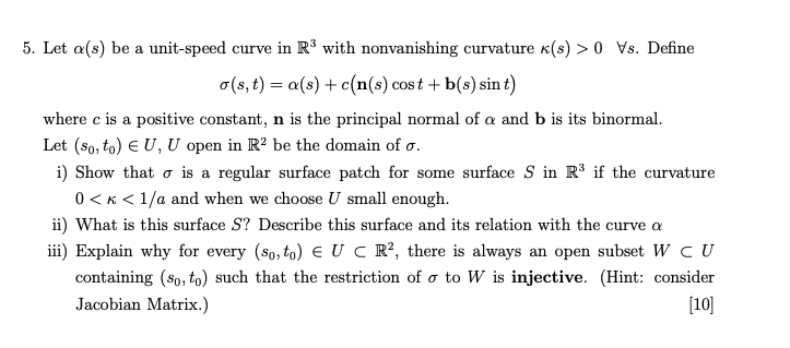 5. Let α(s) be a unit-speed curve in R3 with | Chegg.com