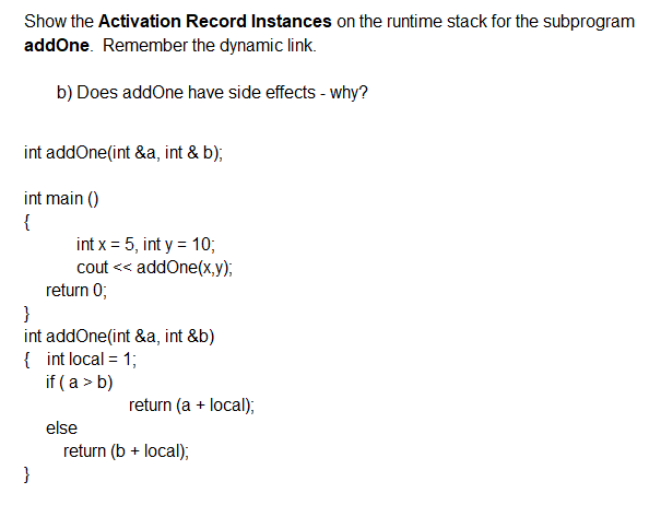 Show the Activation Record Instances on the runtime | Chegg.com