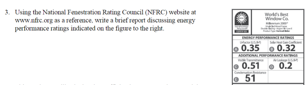 Solved 3. Using the National Fenestration Rating Council | Chegg.com