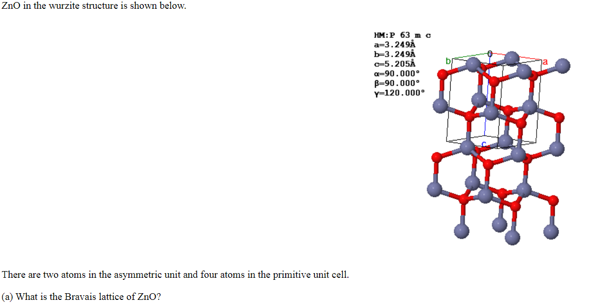 Solved ZnO in the wurzite structure is shown below. HM:P 63 | Chegg.com