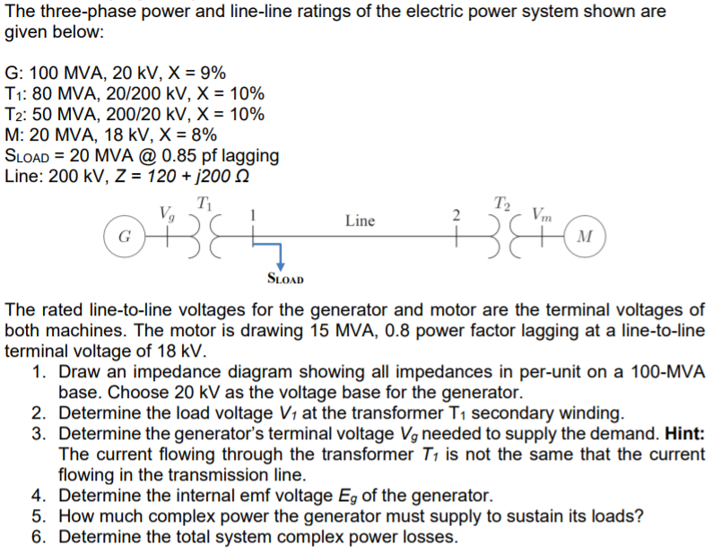Solved The three-phase power and line-line ratings of the | Chegg.com