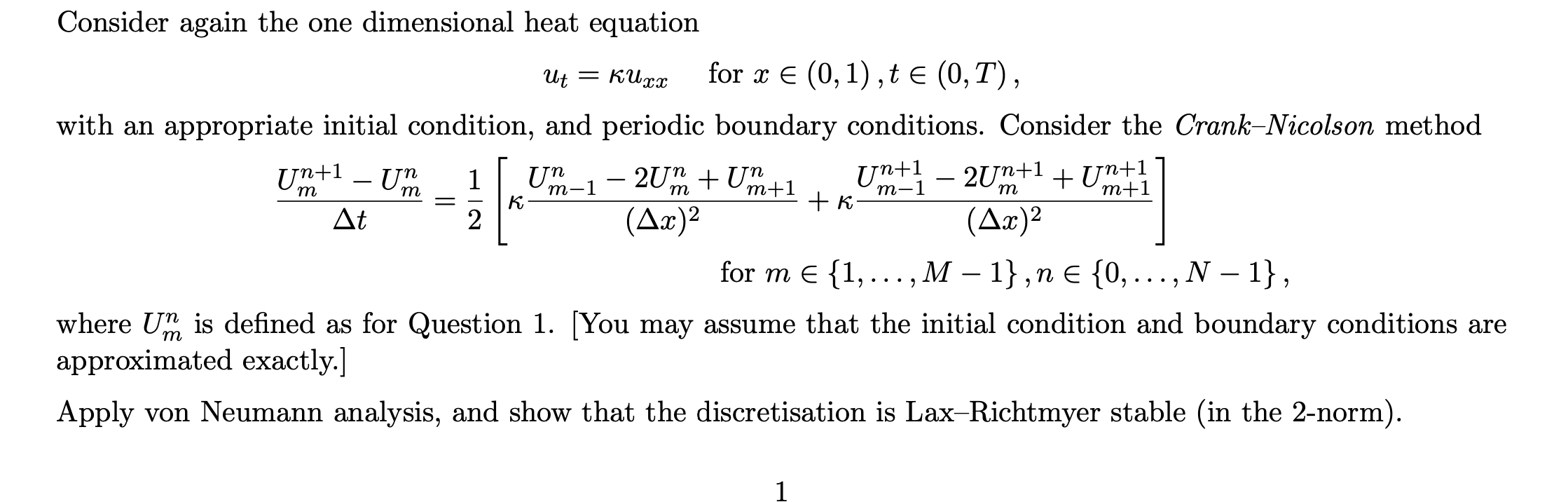 Solved m Consider again the one dimensional heat equation Ut | Chegg.com