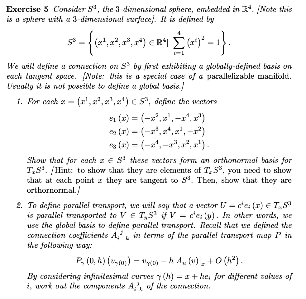 Exercise 5 Consider S3, the 3-dimensional sphere, | Chegg.com