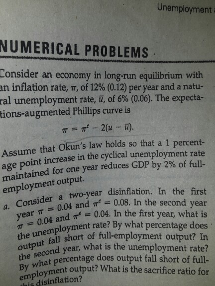 Solved Unemployment NUMERICAL PROBLEMS Consider an economy | Chegg.com