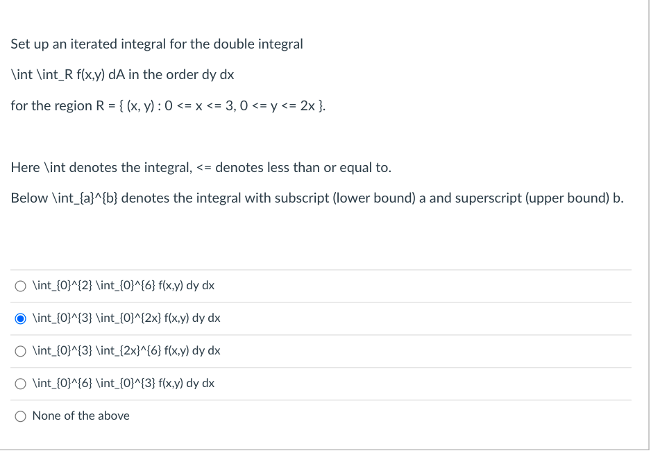 Solved Set up an iterated integral for the double integral | Chegg.com