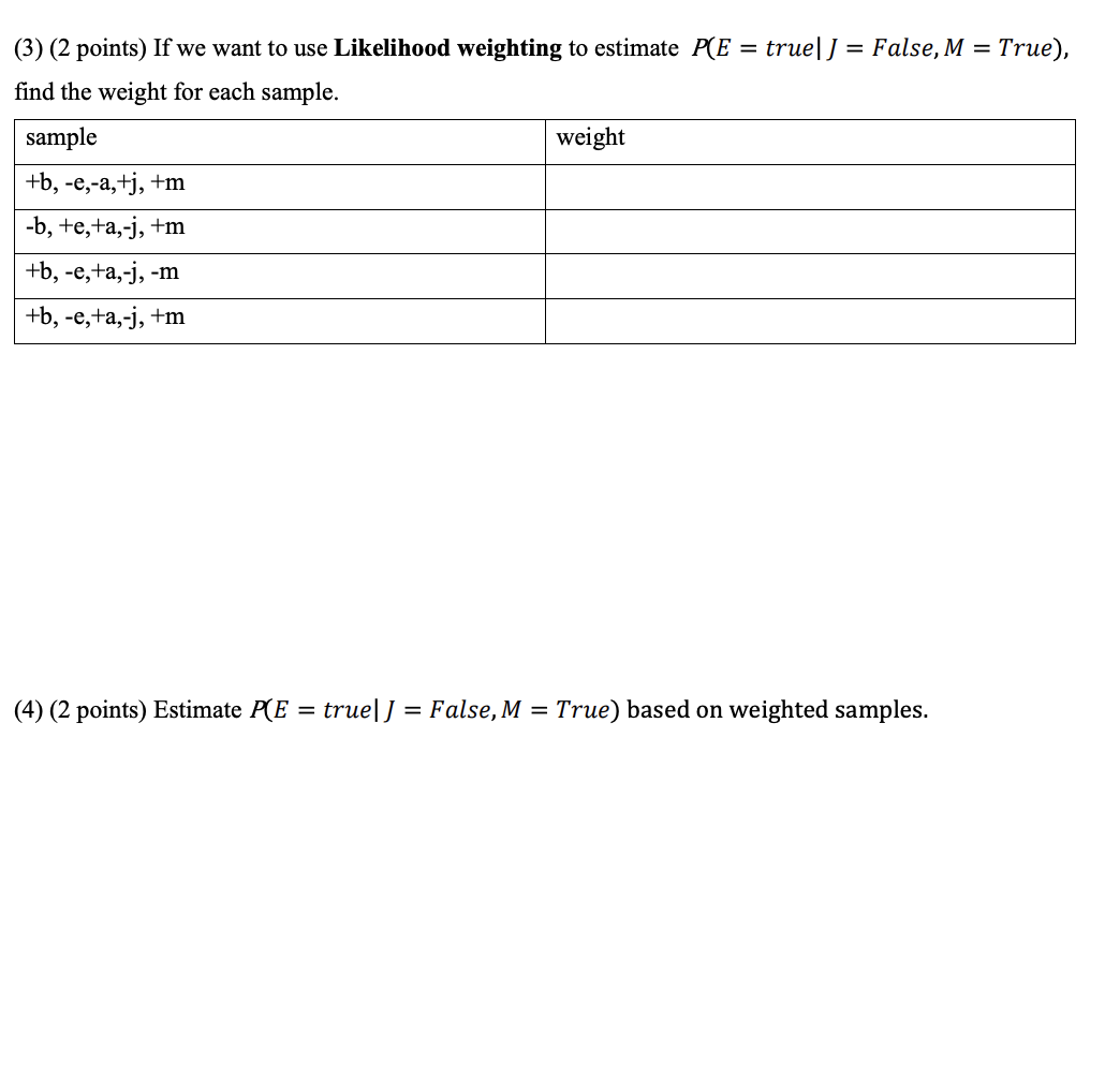 Solved (3) (2 points) If we want to use Likelihood weighting | Chegg.com