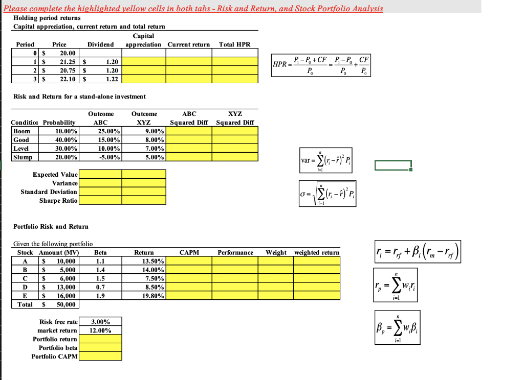 Risk and Returns, and Stock Portfolio | Chegg.com