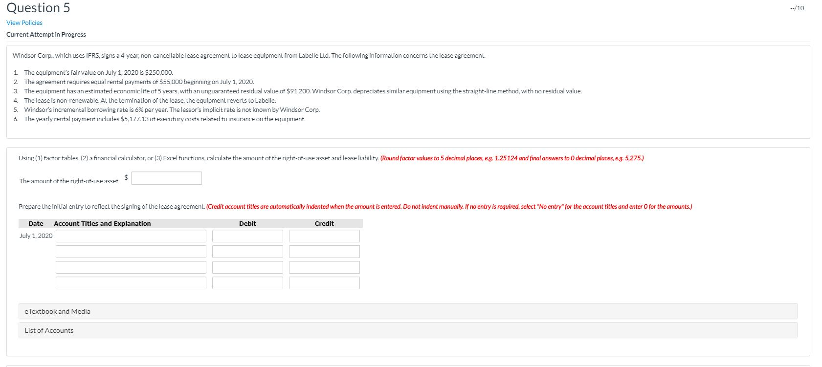 Question 5 --/10 View Policies Current Attempt in | Chegg.com