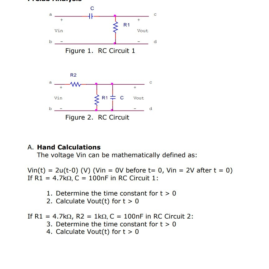 Solved R1 Vin Vout Figure 1 Rc Circuit 1 R2 Vín R C Vout