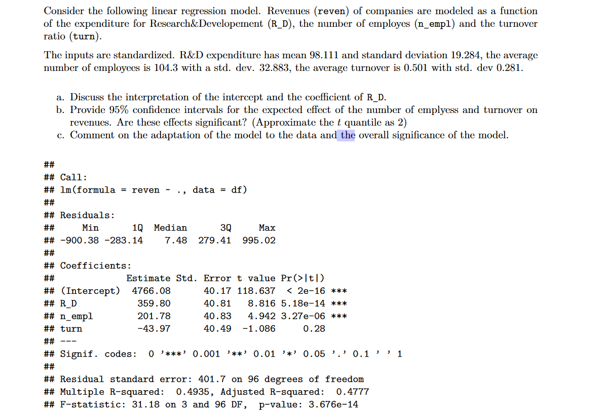 Consider the following linear regression model. | Chegg.com