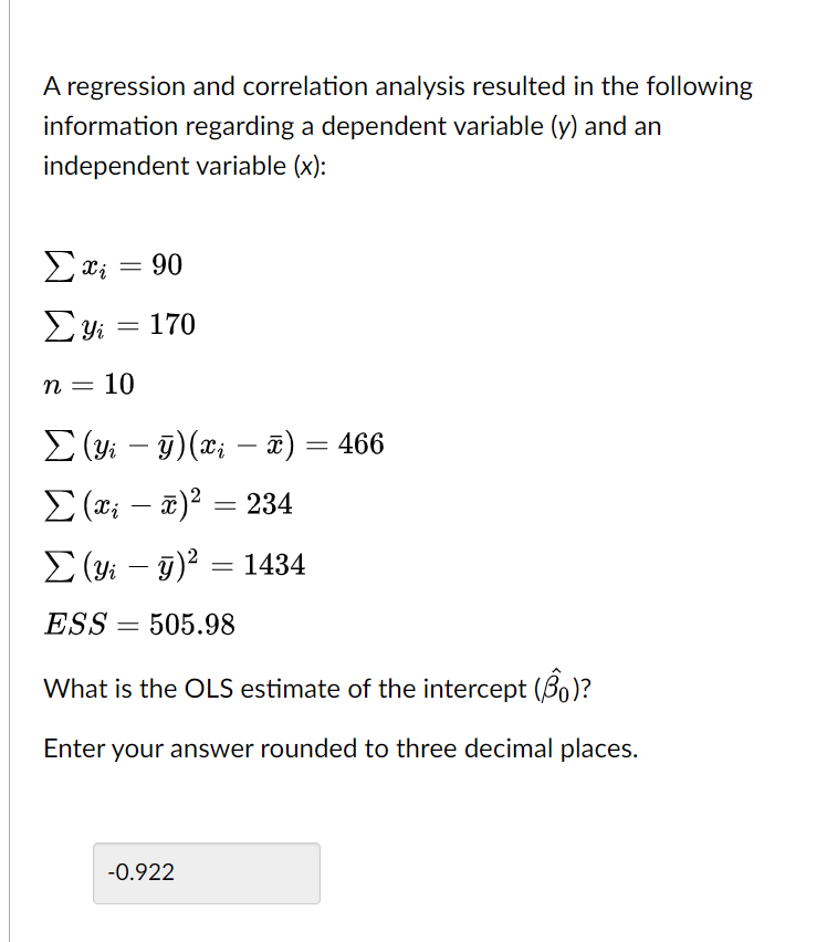 Solved A regression and correlation analysis resulted in the | Chegg.com
