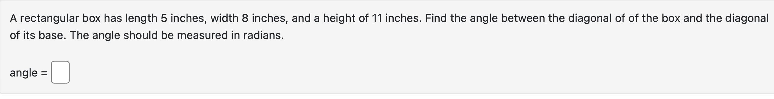 Solved A rectangular box has length 5 inches, width 8 | Chegg.com