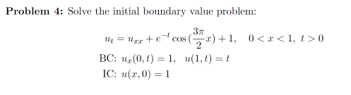 Solved Problem 4: Solve the initial boundary value problem: | Chegg.com