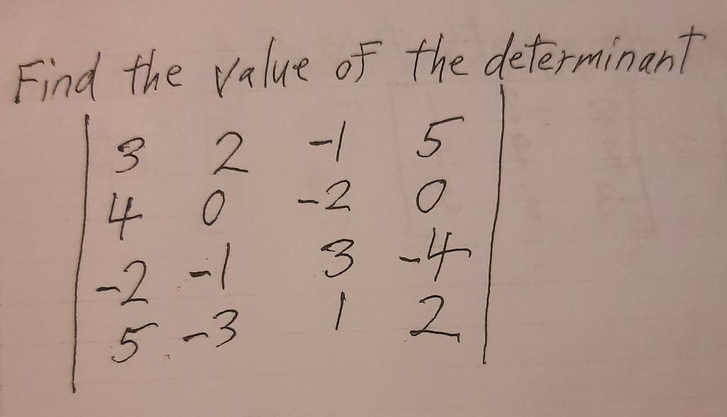 Solved 3 5 Find the value of the determinant 2 -/ 2 4 0 o | Chegg.com