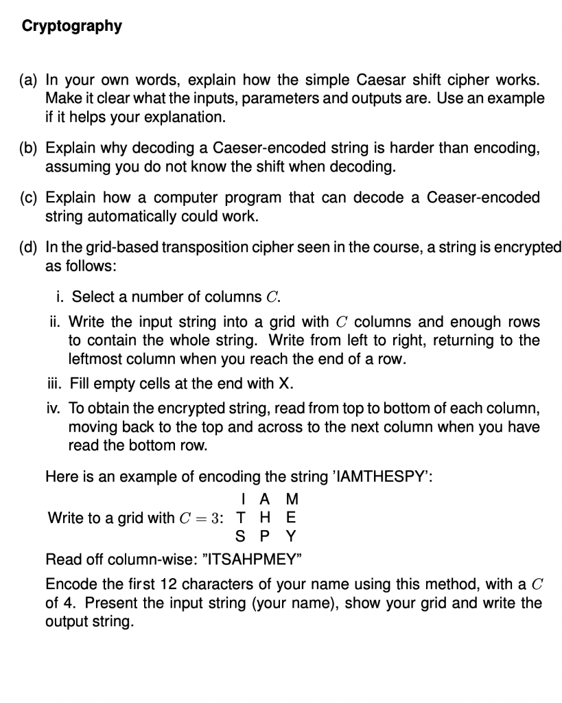 (a) In your own words, explain how the simple Caesar | Chegg.com