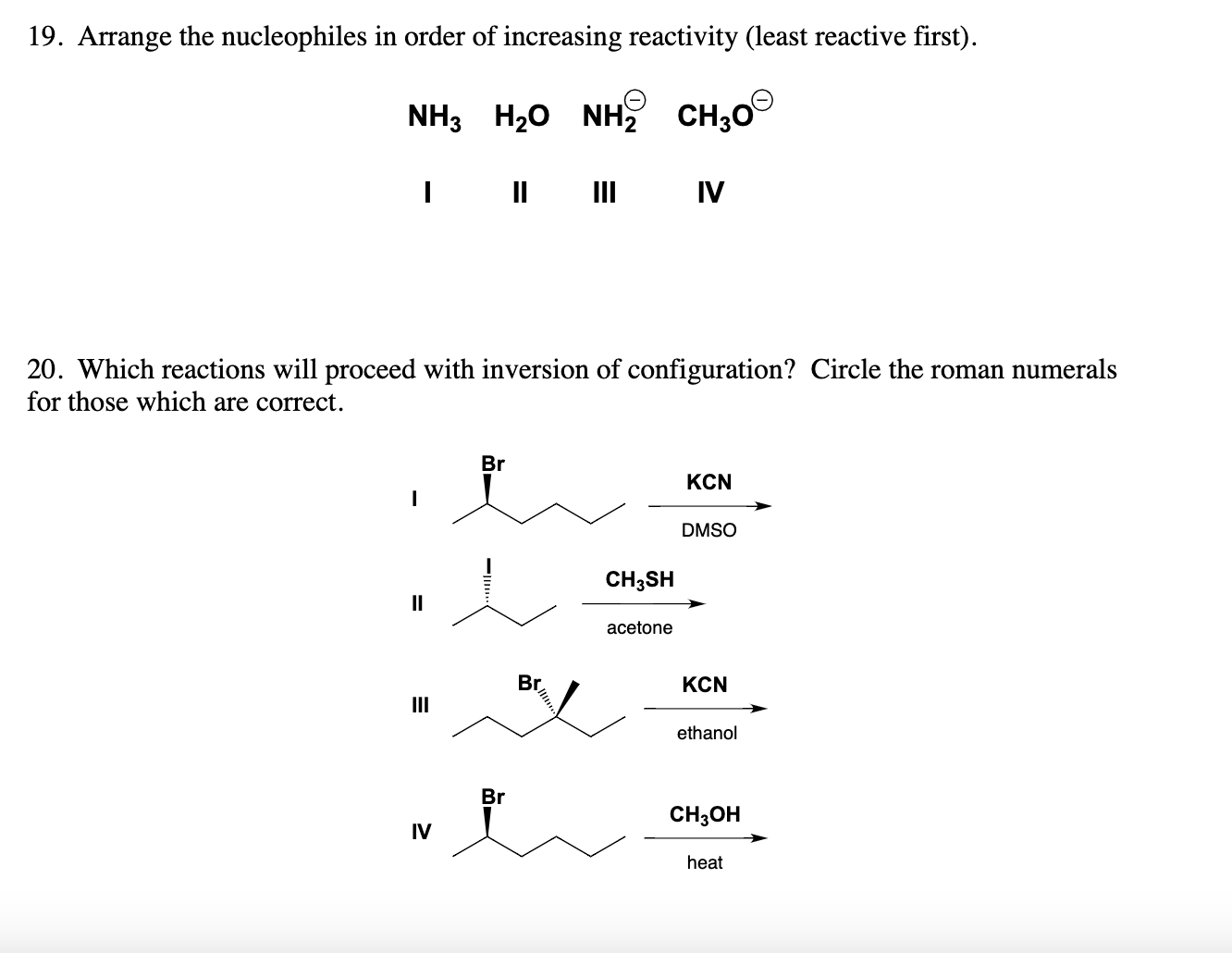 Solved 19. Arrange the nucleophiles in order of increasing | Chegg.com