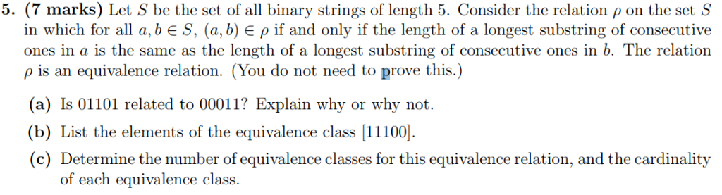 Solved 5. (7 marks) Let S be the set of all binary strings | Chegg.com