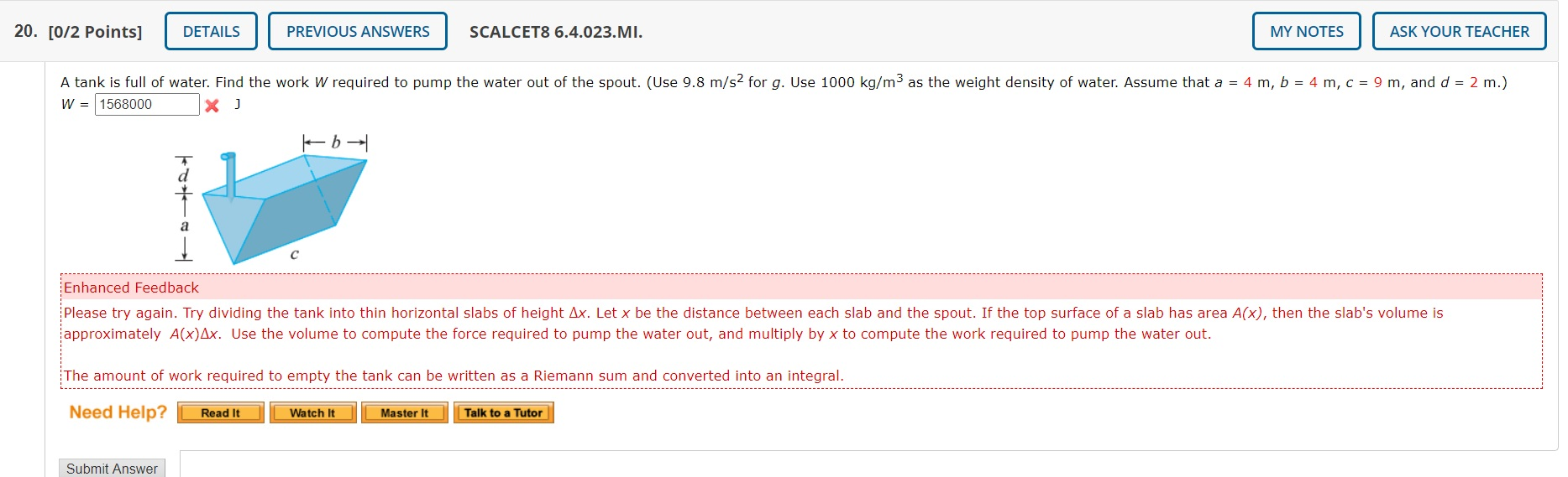 Solved 20. [0/2 Points] DETAILS PREVIOUS ANSWERS SCALCET8 | Chegg.com