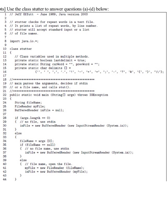Solved ts] Use the class stutter to answer questions (a)-(d) | Chegg.com