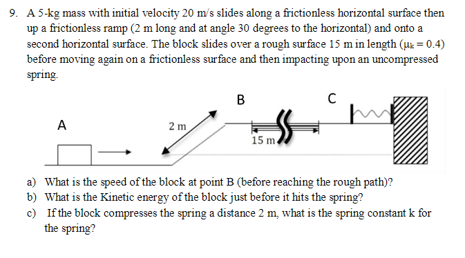 Solved 9. A 5-kg mass with initial velocity 20 m/s slides | Chegg.com