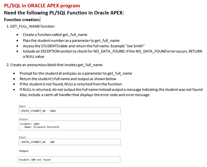 Solved • Plsql In Oracle Apex Program Need The Following