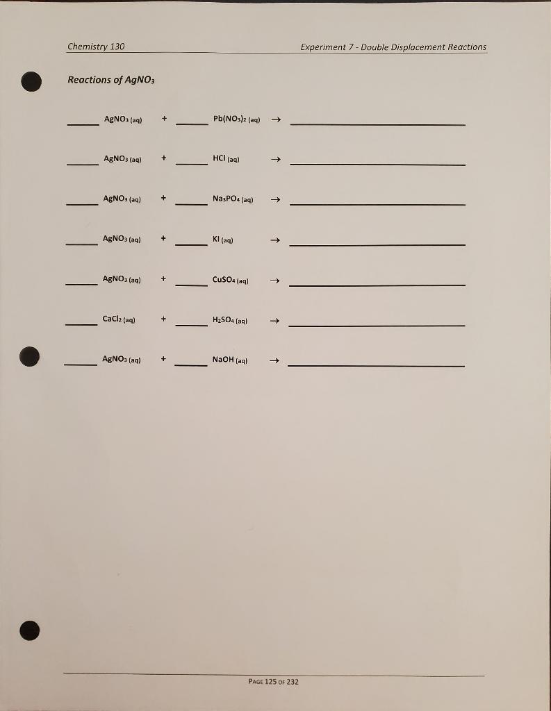 Solved Chemistry 130 Experiment 7 - Double Displacement | Chegg.com