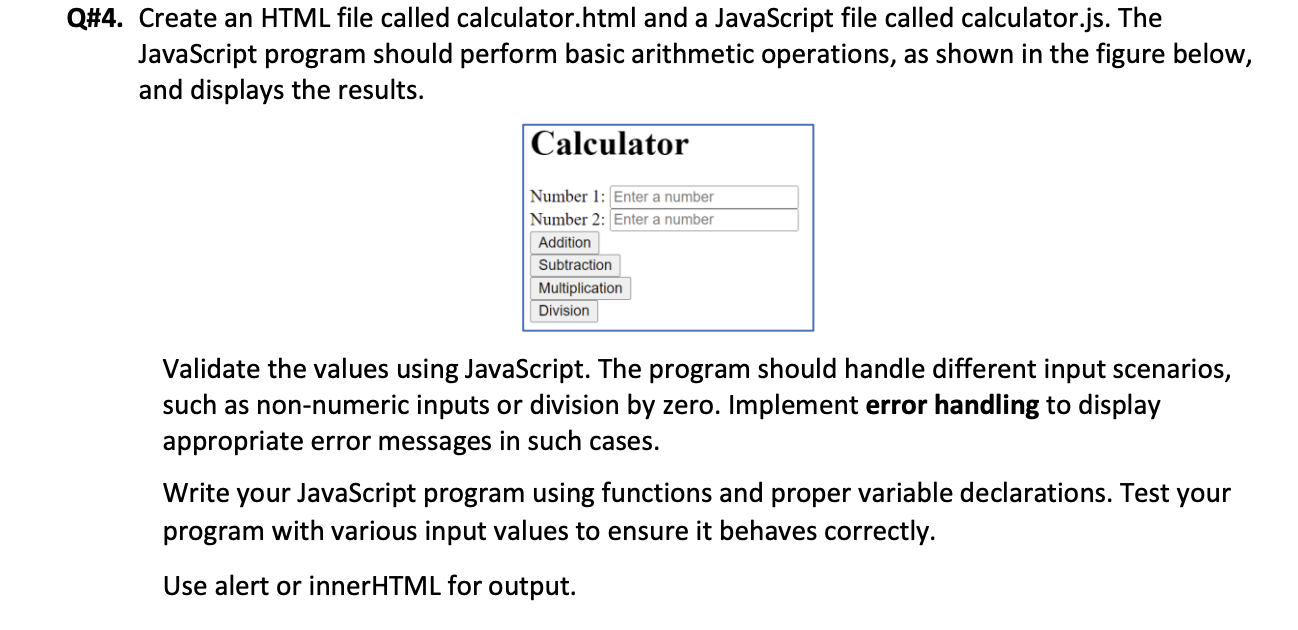 Solved 4. Create an HTML file called calculator.html and a | Chegg.com