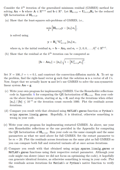 Consider the kth iteration of the generalized minimum | Chegg.com