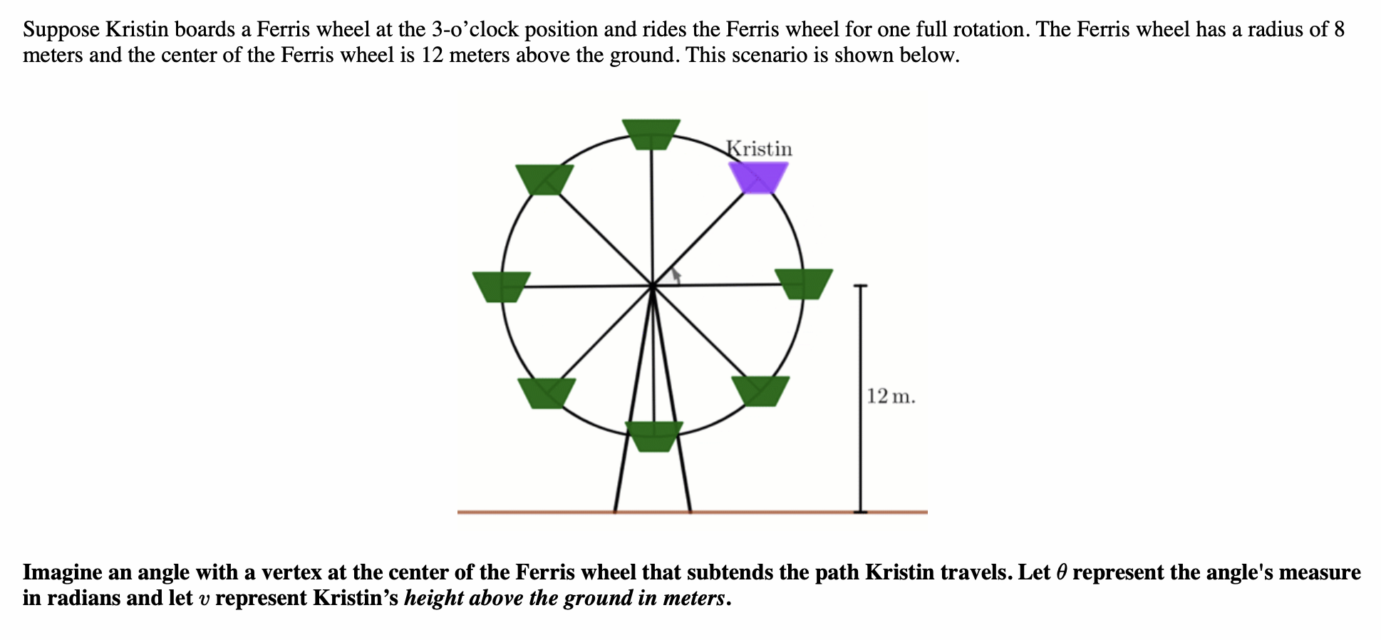 Solved Suppose Kristin boards a Ferris wheel at the | Chegg.com
