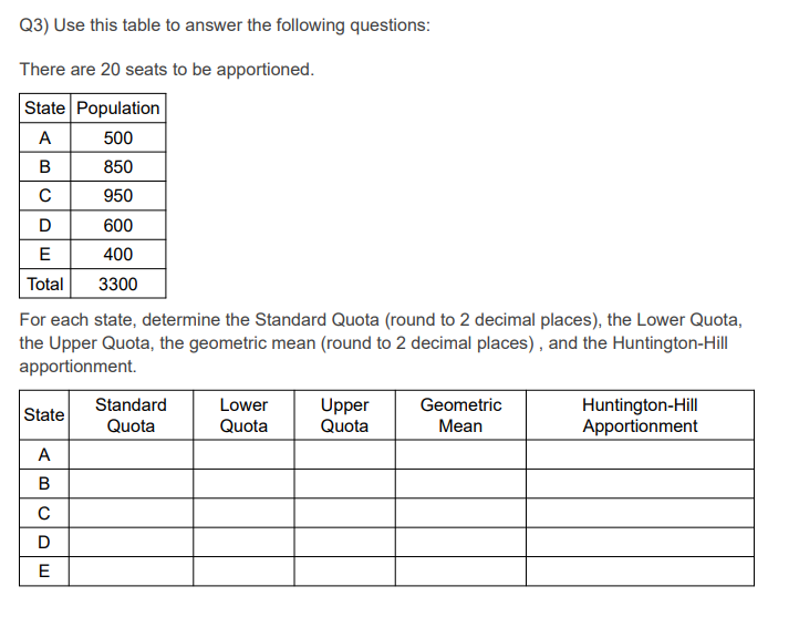 Solved Q3) Use this table to answer the following questions: | Chegg.com