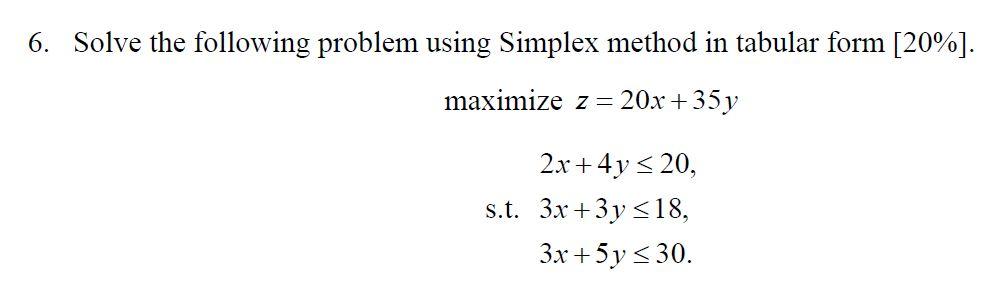 Solved 6. Solve the following problem using Simplex method | Chegg.com