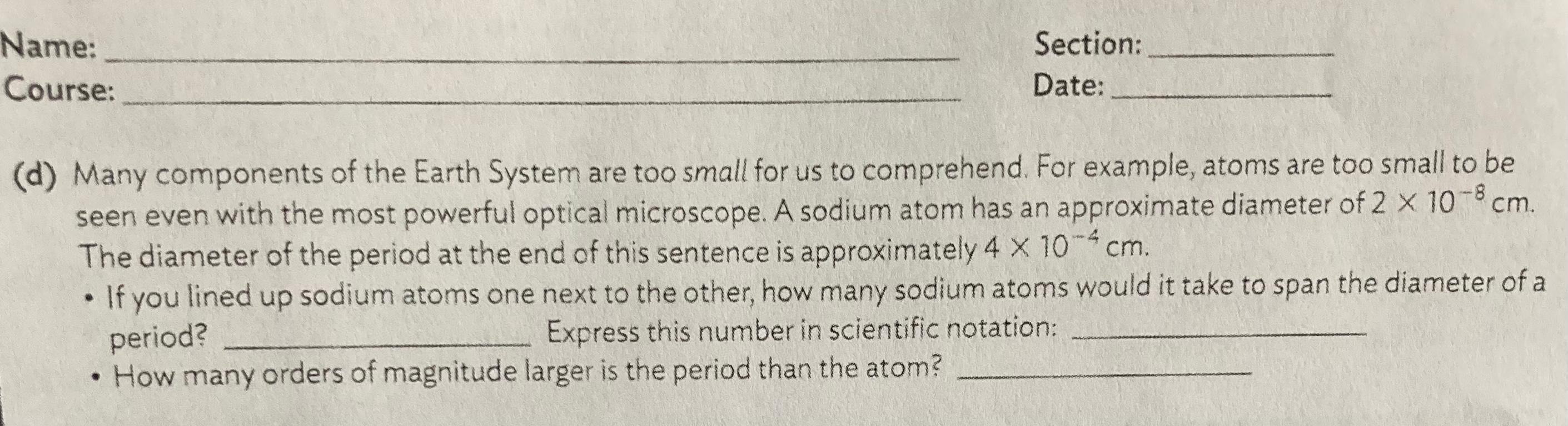 Solved Name: Course: Section: Date: (d) Many components of | Chegg.com