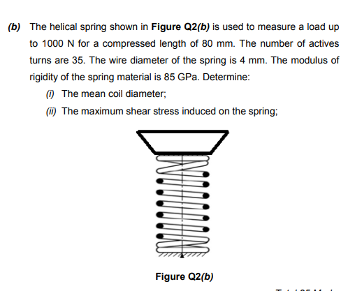 Solved (b) The helical spring shown in Figure Q2(b) is used | Chegg.com