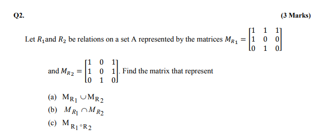 Solved Let R1 and R2 be relations on a set A represented by | Chegg.com