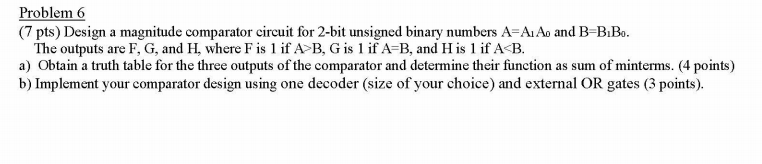Solved Problem 6 (7 pts) Design a magnitude comparator | Chegg.com