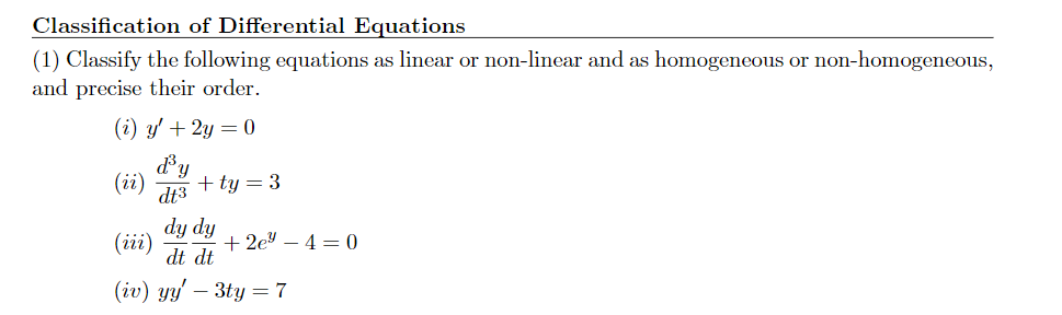 Solved Classification of Differential Equations (1) Classify | Chegg.com