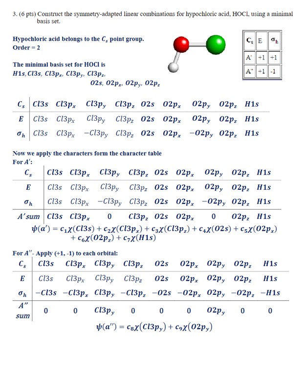 Solved Construct The Symmetry Adapted Linear Combinations